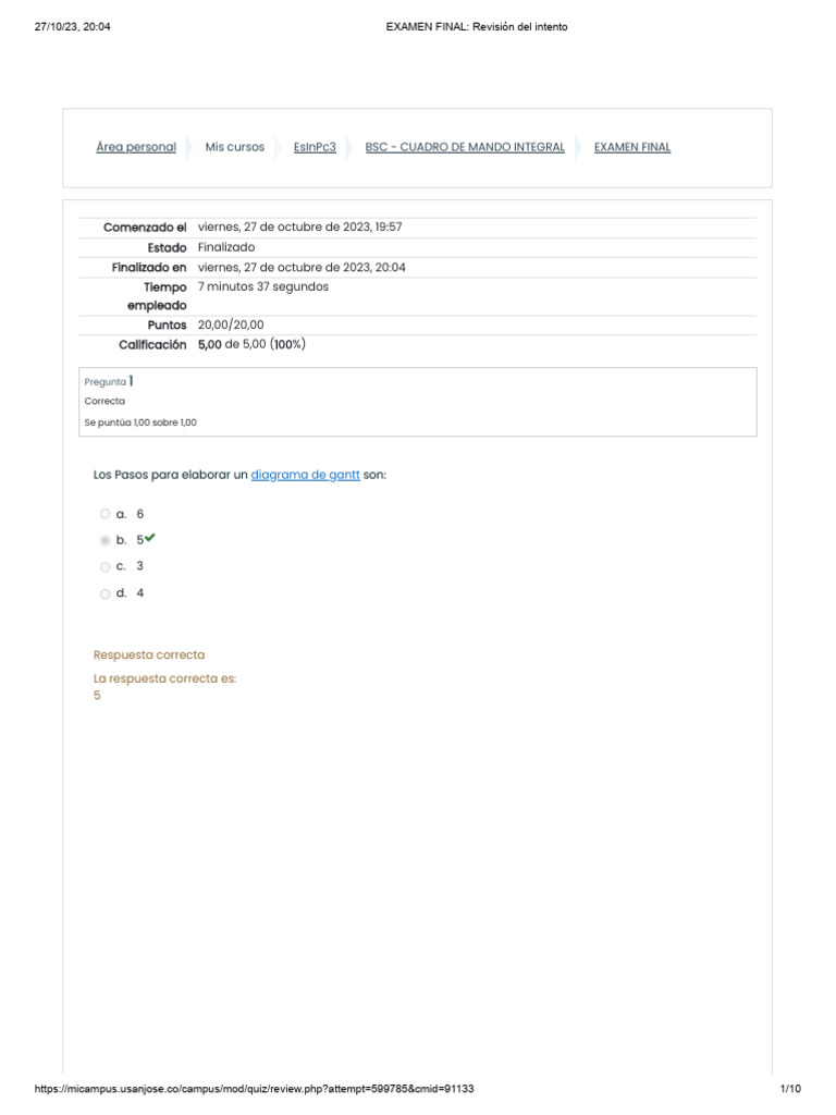 Examen Final: Gestión de Proyectos y BSC | PDF
