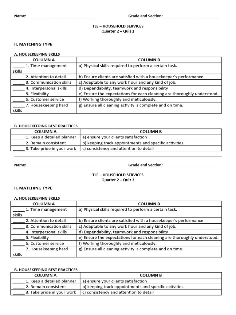 Quiz 2 Concept of Housekeeping | PDF