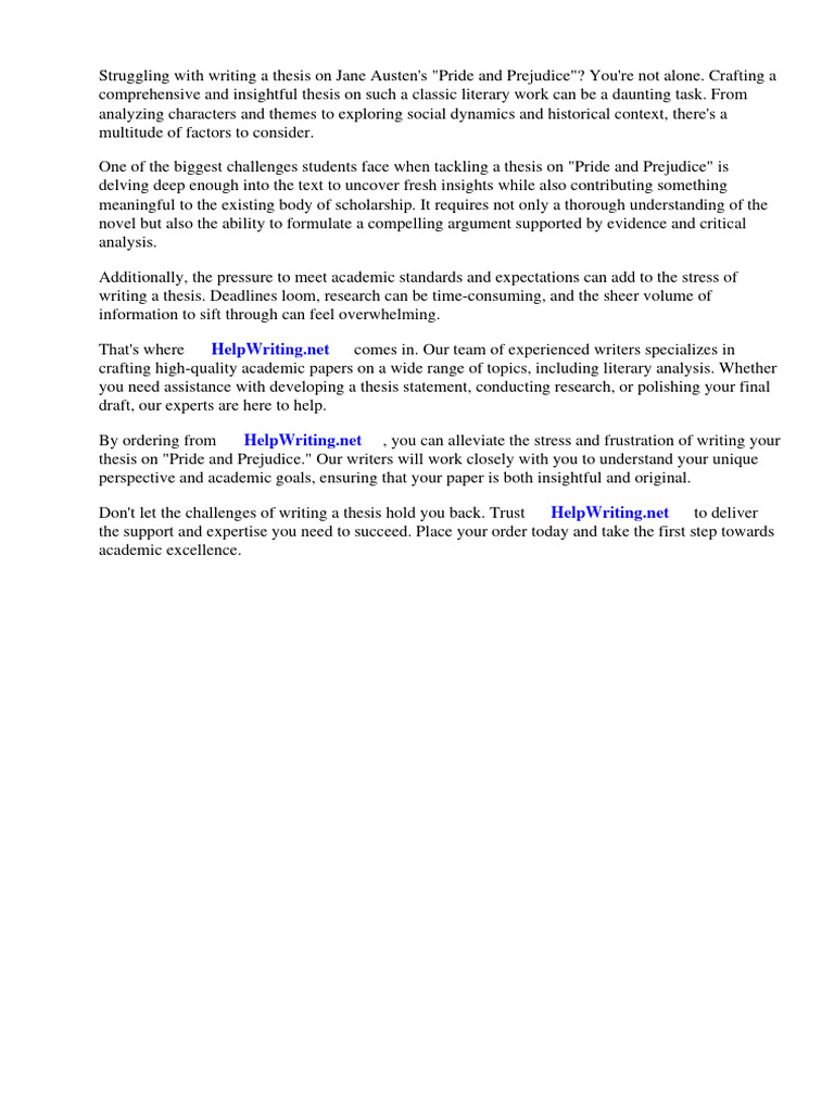 Thesis On Jane Austens Pride and Prejudice | PDF