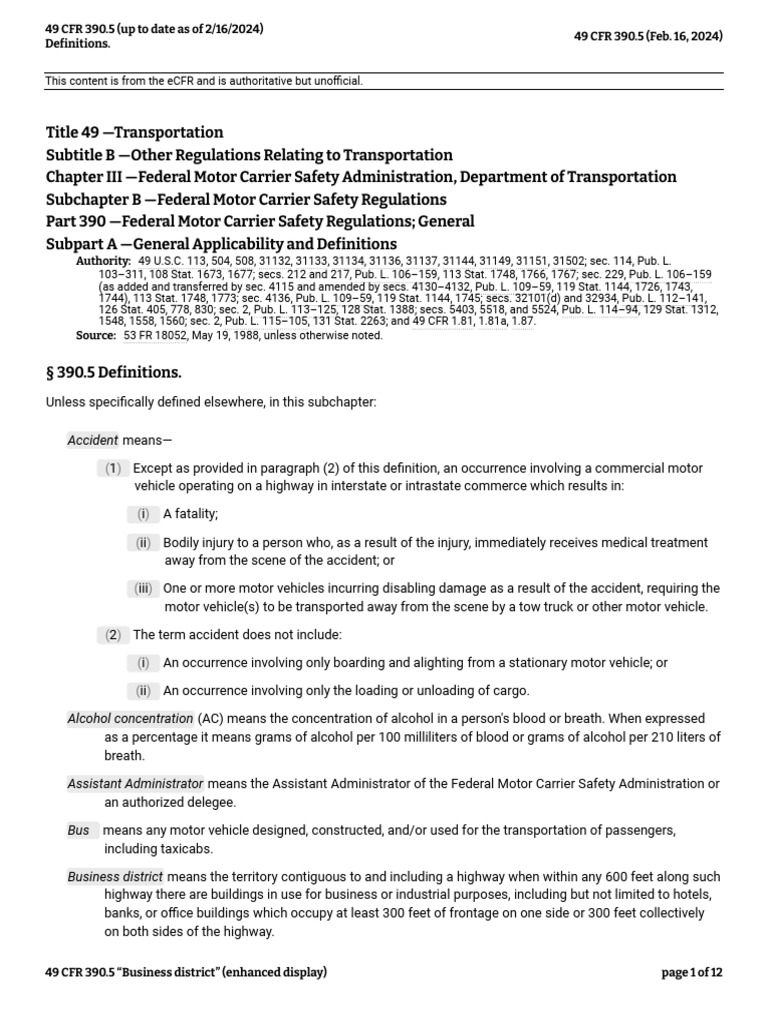 49 CFR 390.5 (Up To Date As of 2-16-2024) | PDF