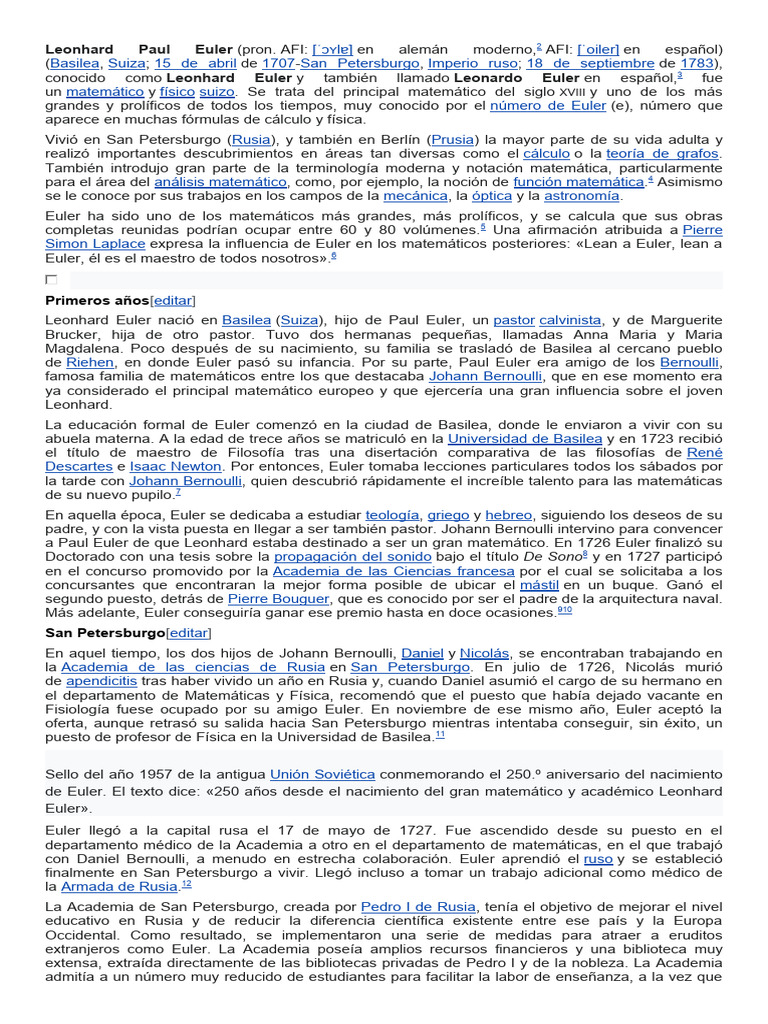 Leonhard Euler Pdf Leonhard Euler Enseñanza De Matemática