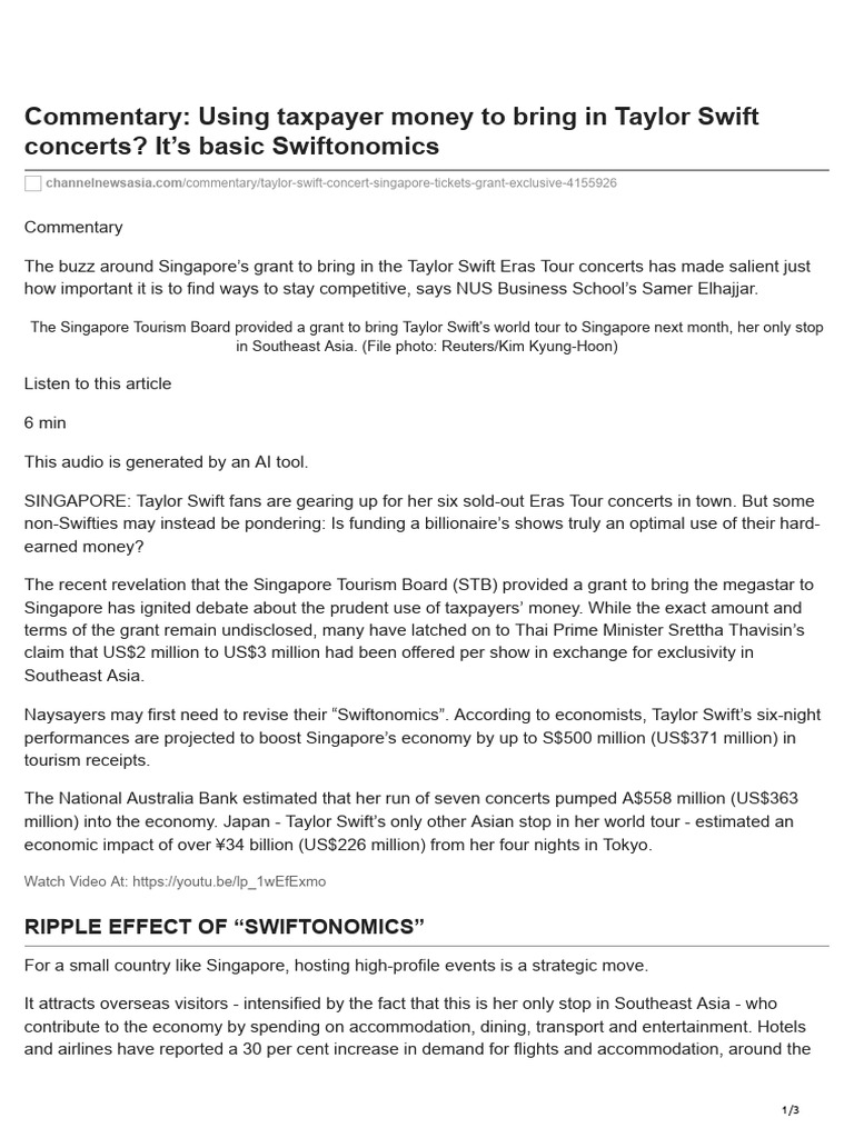 Swiftonomics: Taylor Swift's Impact on Singapore | PDF | Tourism ...