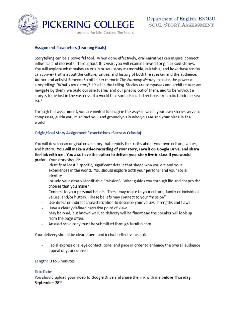 Soul Story Assignment 2023-24 | PDF | Storytelling | Speech