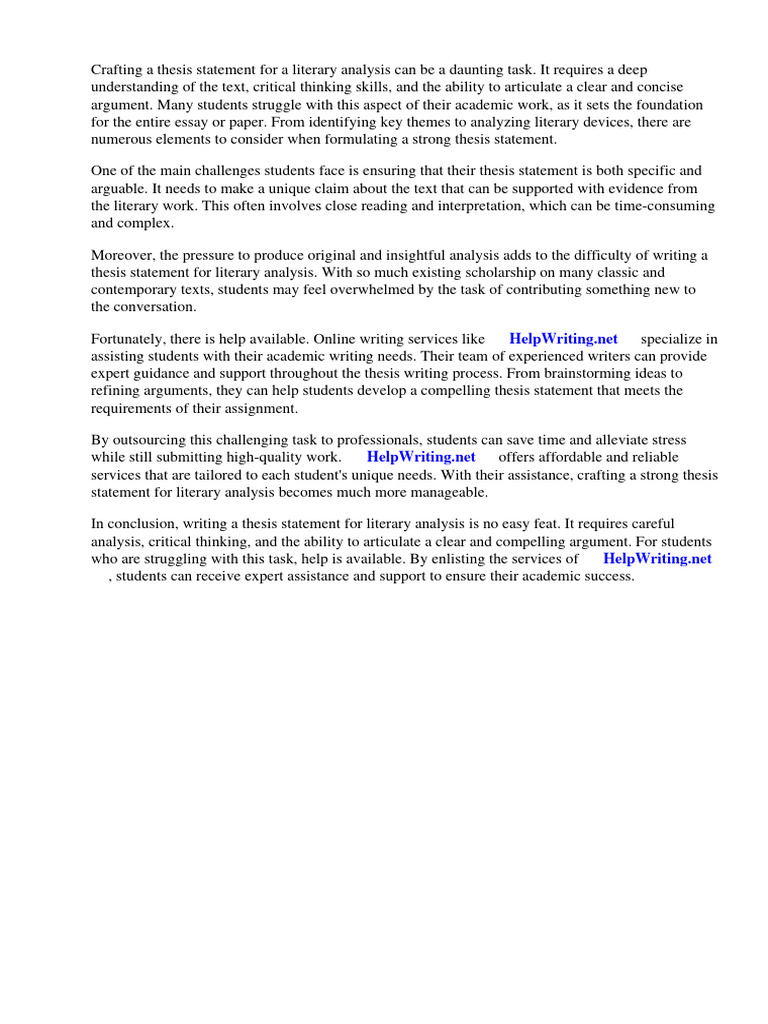 Good Thesis Statement For Literary Analysis | PDF | Essays | Thesis