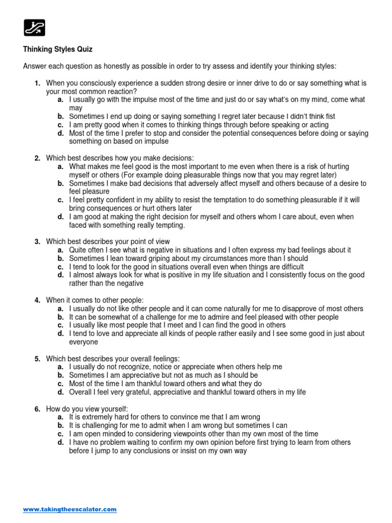 Thinking Styles Quiz | PDF | Thought | Feeling Thinking Styles Quiz | PDF | Thought | Feeling