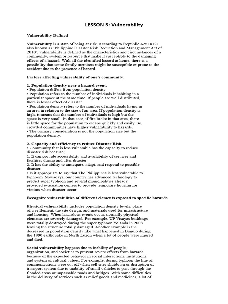 Lesson 5 DRRR | PDF | Hazards | Vulnerability