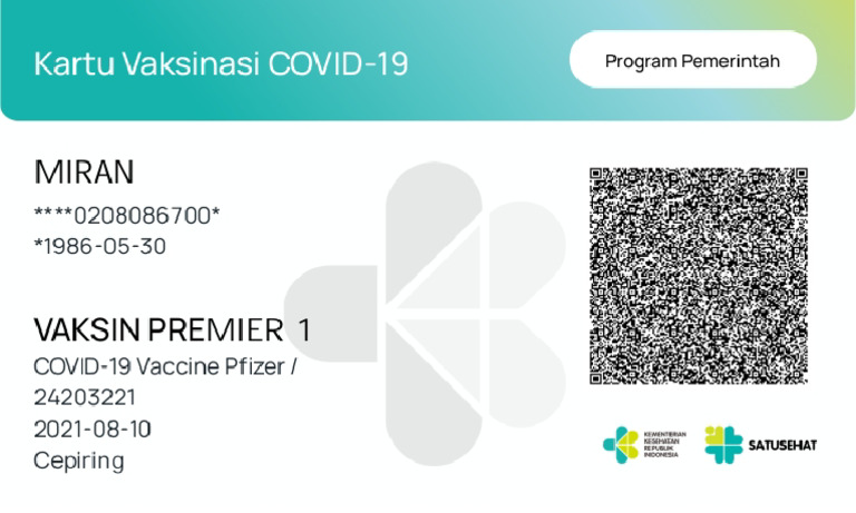 SERTIFIKAT - VAKSIN - DOSIS 1 MIRAN | PDF