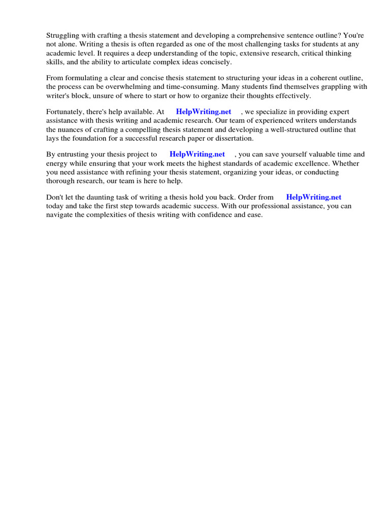 Sentence Outline Example Thesis Statement | PDF