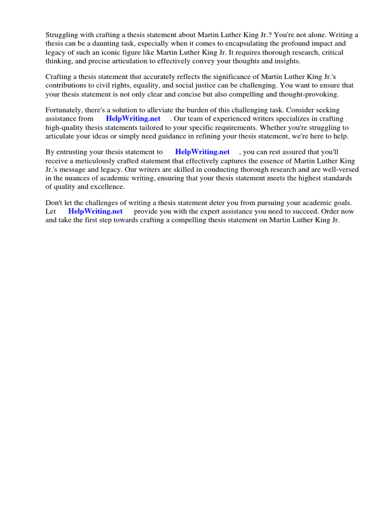 Thesis Statement Examples Martin Luther King JR | PDF