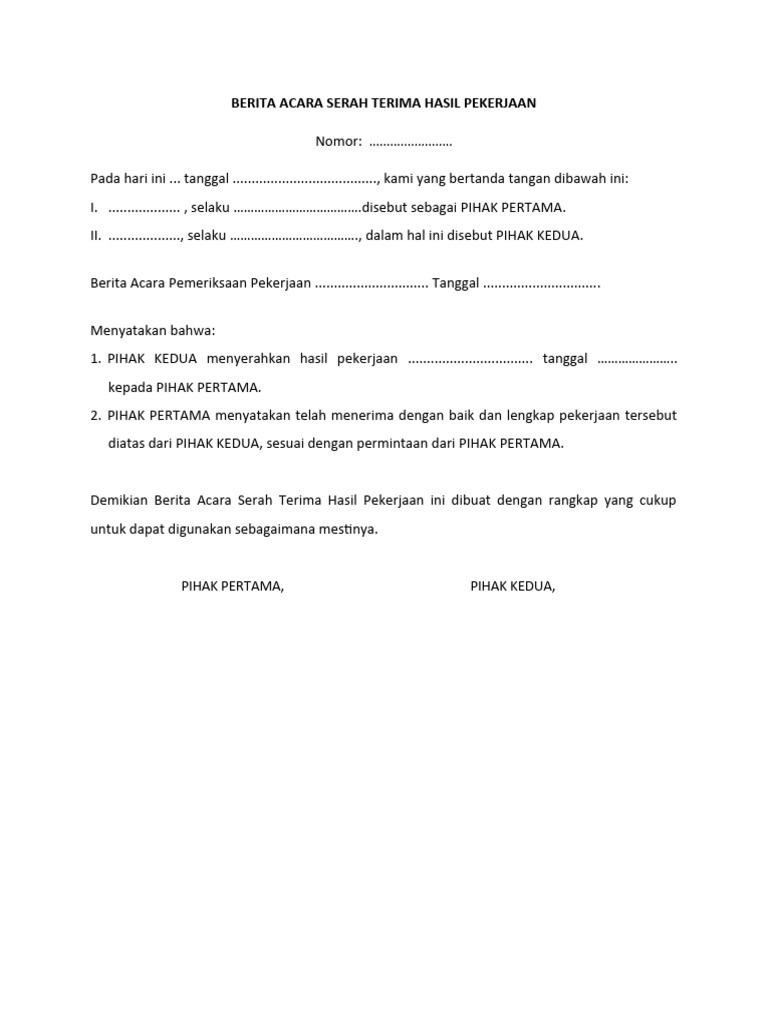 Template Berita Acara Serah Terima Hasil Pekerjaan | PDF