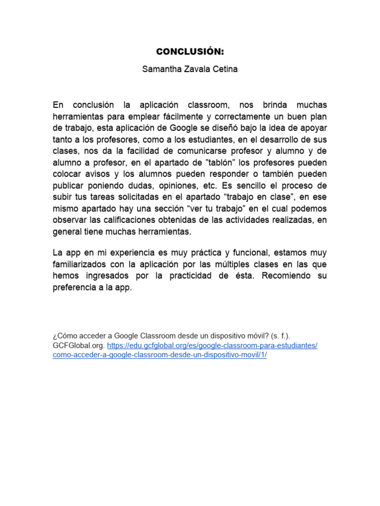 Conclusión sobre Google Classroom | PDF