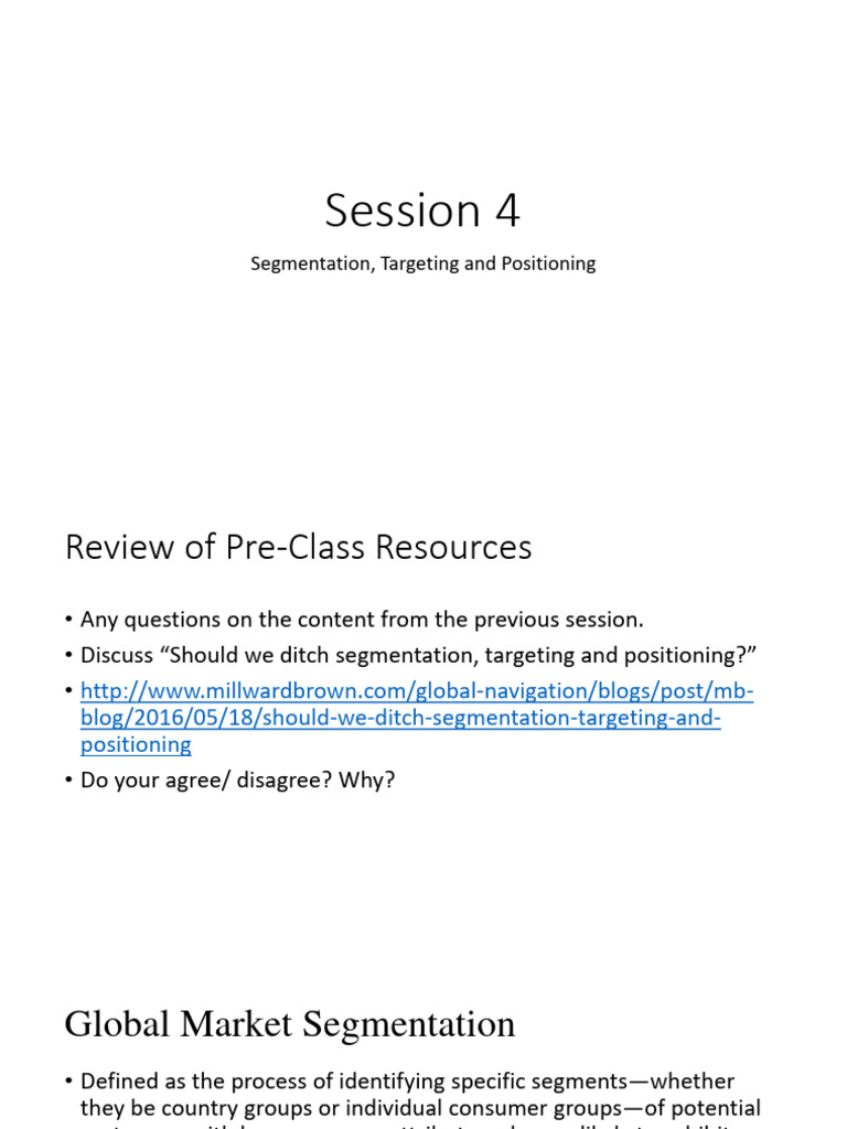 Session 4 | PDF | Market Segmentation | Marketing