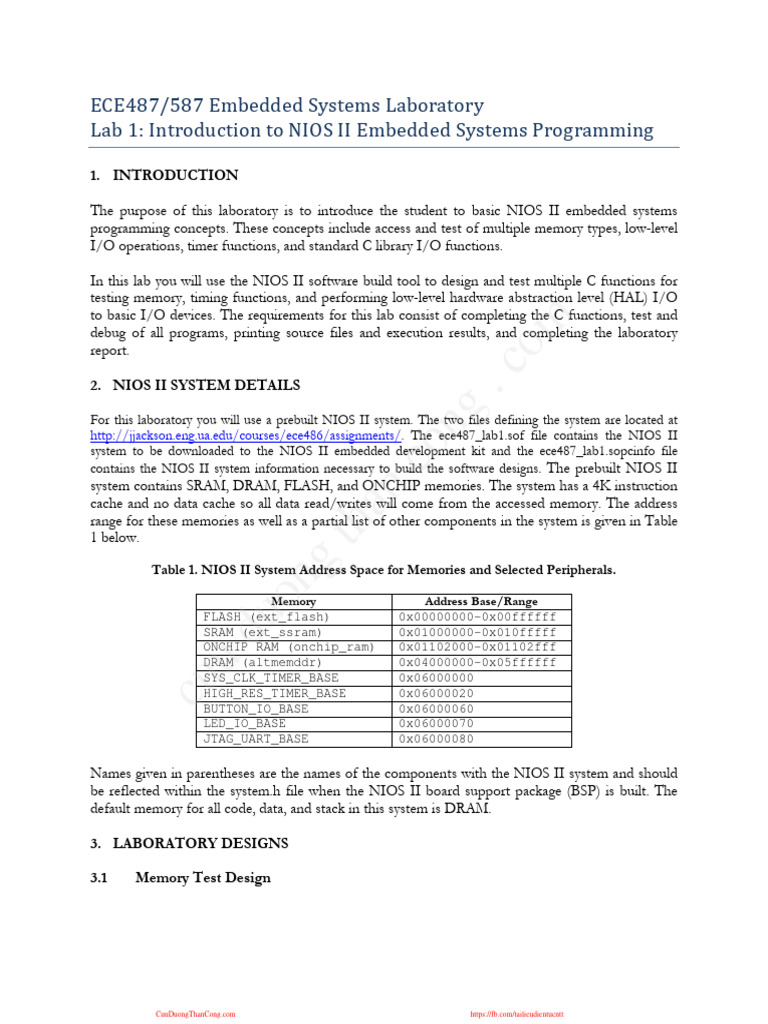 NIOS II Embedded Systems Lab 1 Guide | PDF | Computers