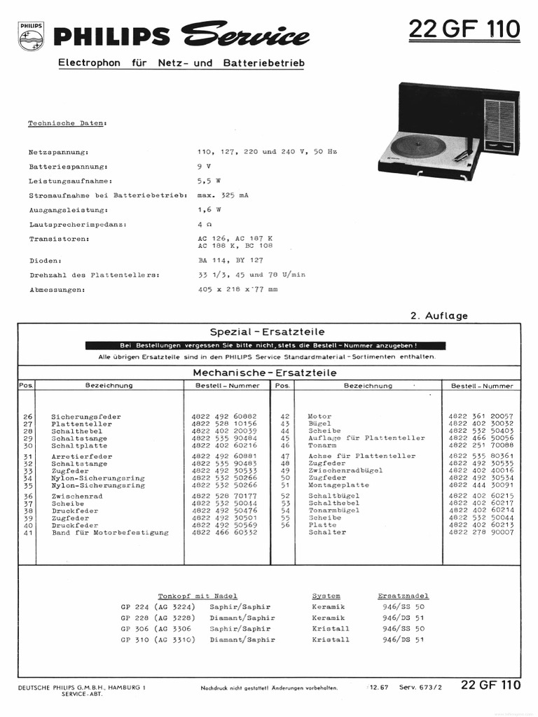 Ve Philips GF 110 Service Info de | PDF