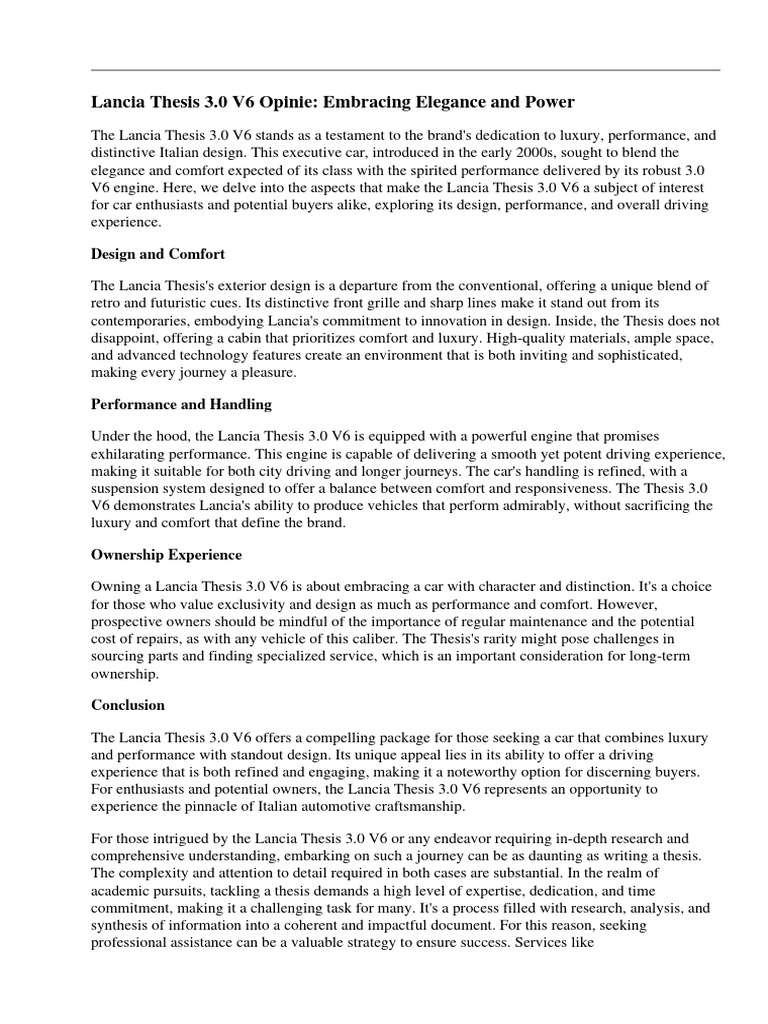 Lancia Thesis 3.0 V6: Luxury & Power | PDF | V6 Engine | Car