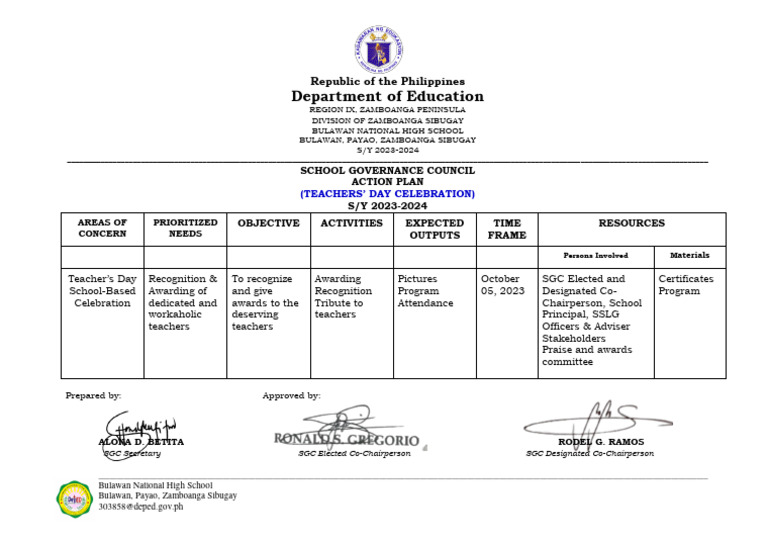 FI4b - Action Plan - Teachers Day | PDF