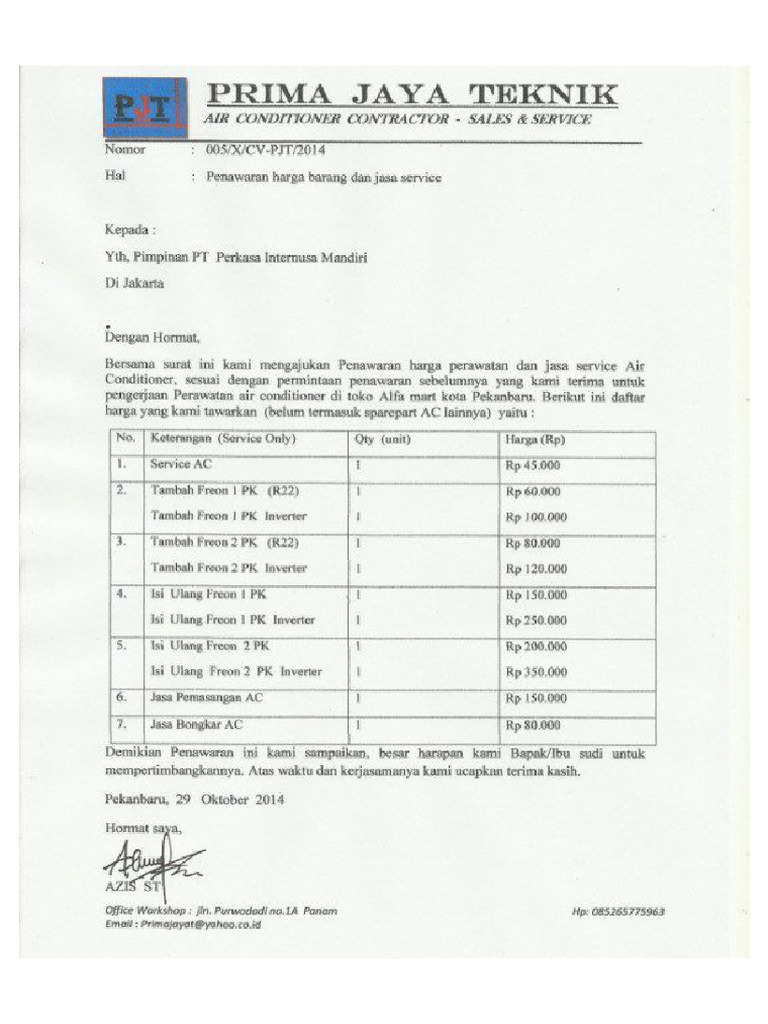 Penawaran Jasa Service Ac (1) Dikonversi | PDF