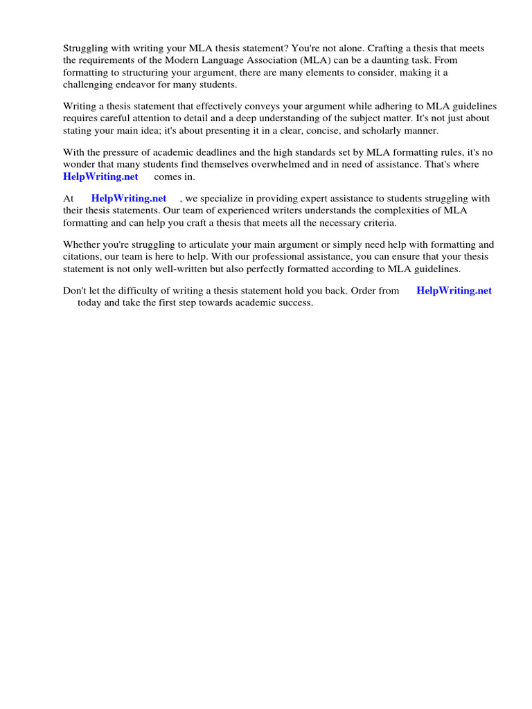 Mla Thesis Statement | PDF