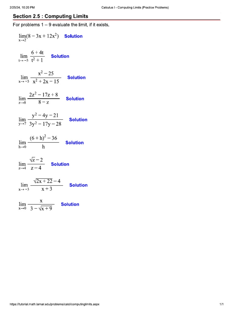 Basic questions of Limits and Derivatives | PDF