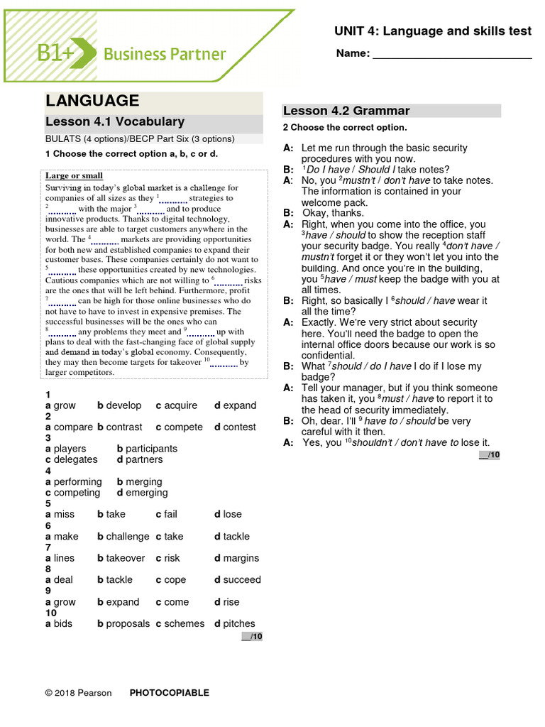B1+ UNIT 4 - Test | PDF | Economies | Business Economics