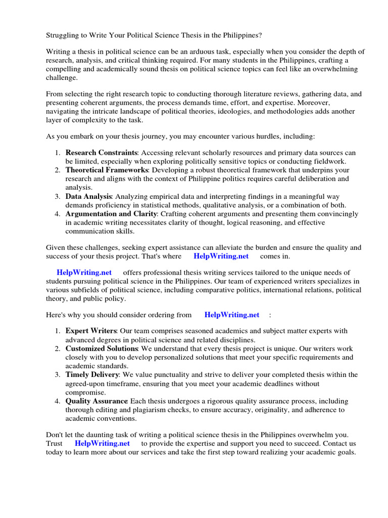 Thesis Title Sample for Political Science in the Philippines | PDF ...