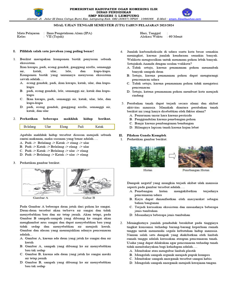 Soal Uts Ipa Kelas 7 | PDF | Sains & Matematika