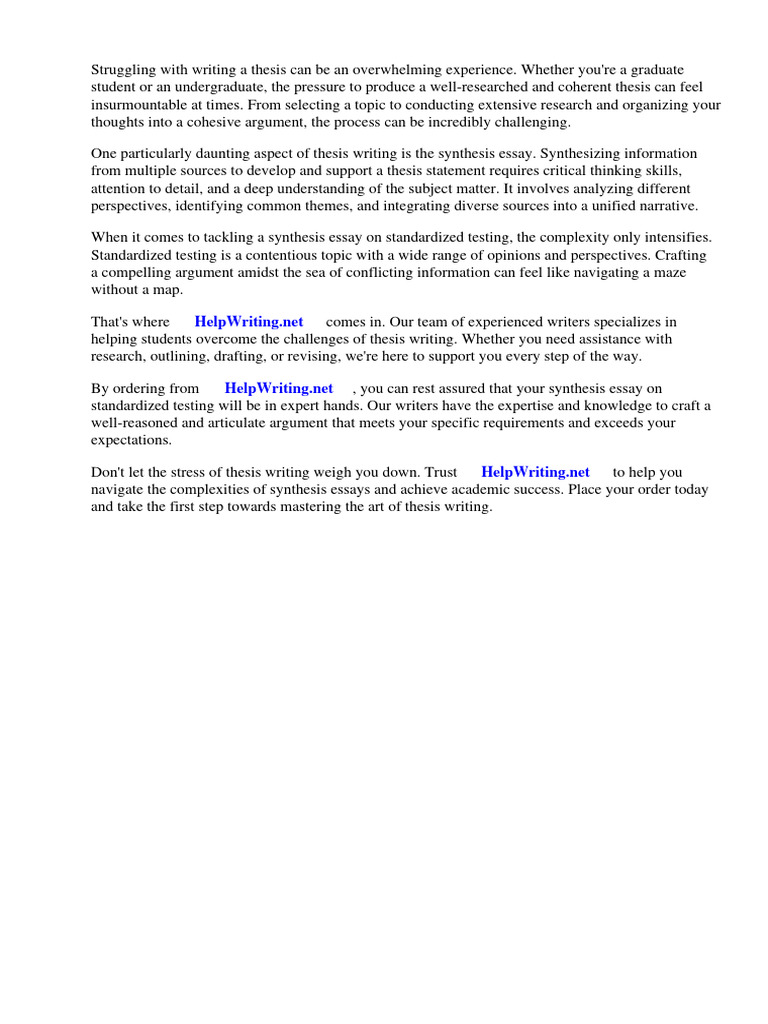 Synthesis Essay On Standardized Testing | PDF | Essays | Thought