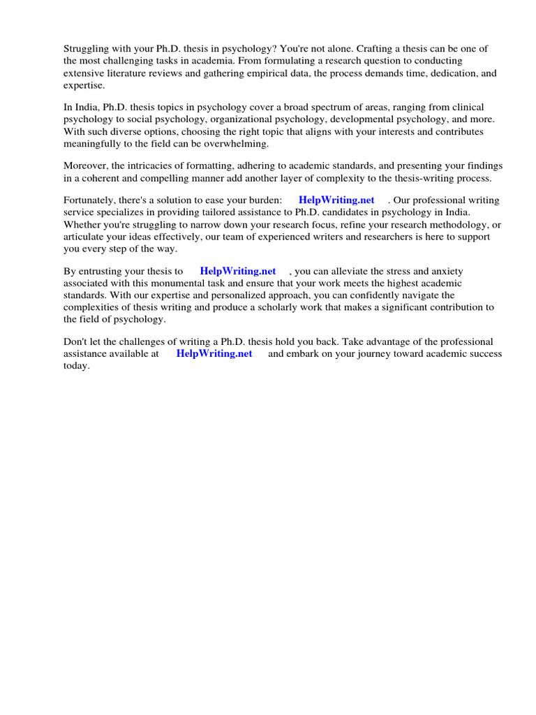 Phd Thesis Topics in Psychology in India | PDF | Psychology | Thesis