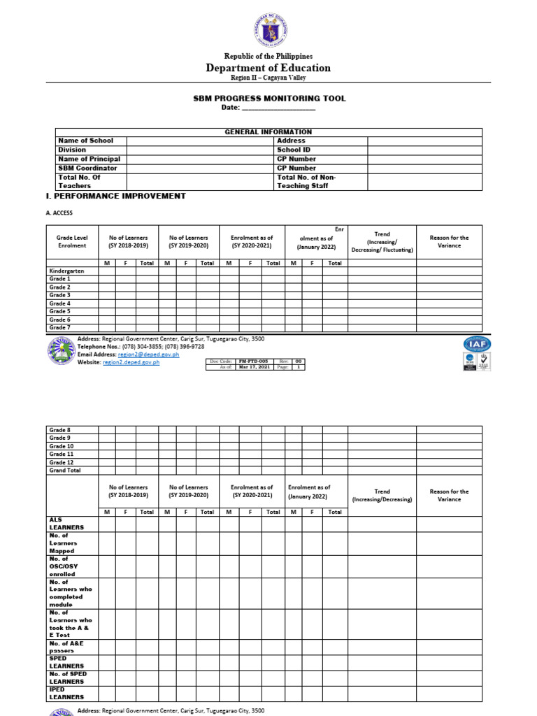 FINAL SBM Progress Monitoring Tool | PDF