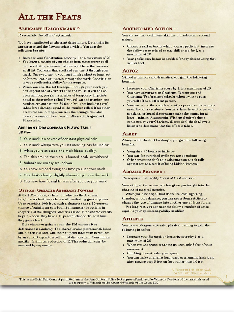 All The 5e Feats - GM Binder | PDF | Dungeons & Dragons | D20 System