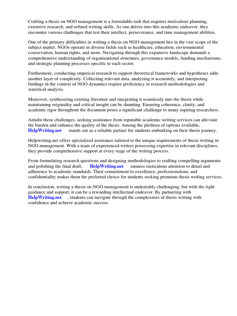 Thesis Ngo Management | PDF | Non Governmental Organization | Governance