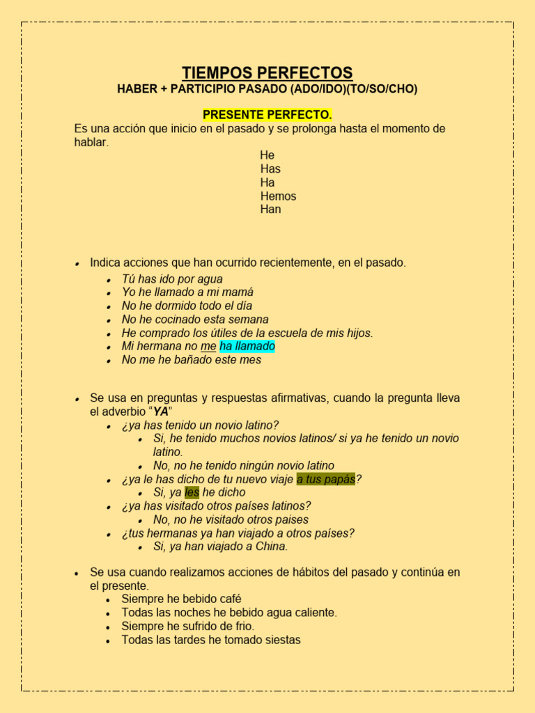 Tiempos Perfectos en Español | PDF