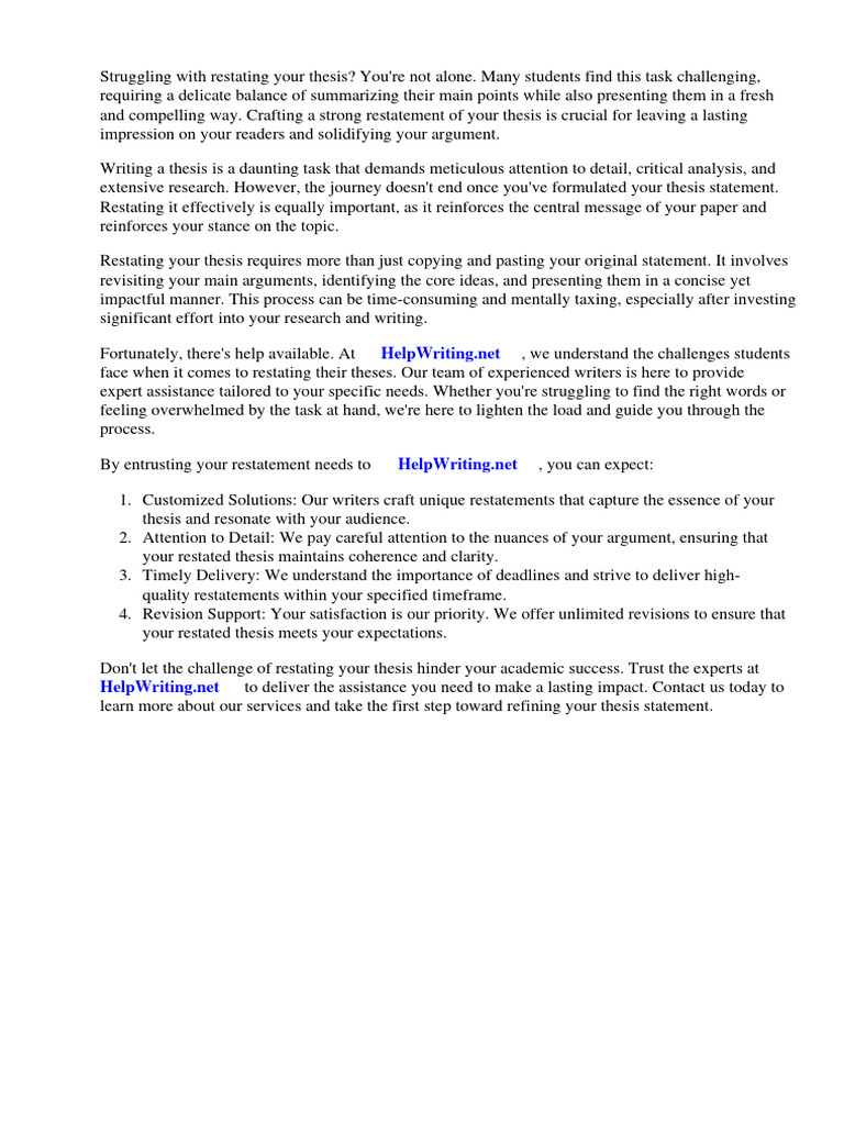 Help Me Restate My Thesis | PDF | Thesis | Essays