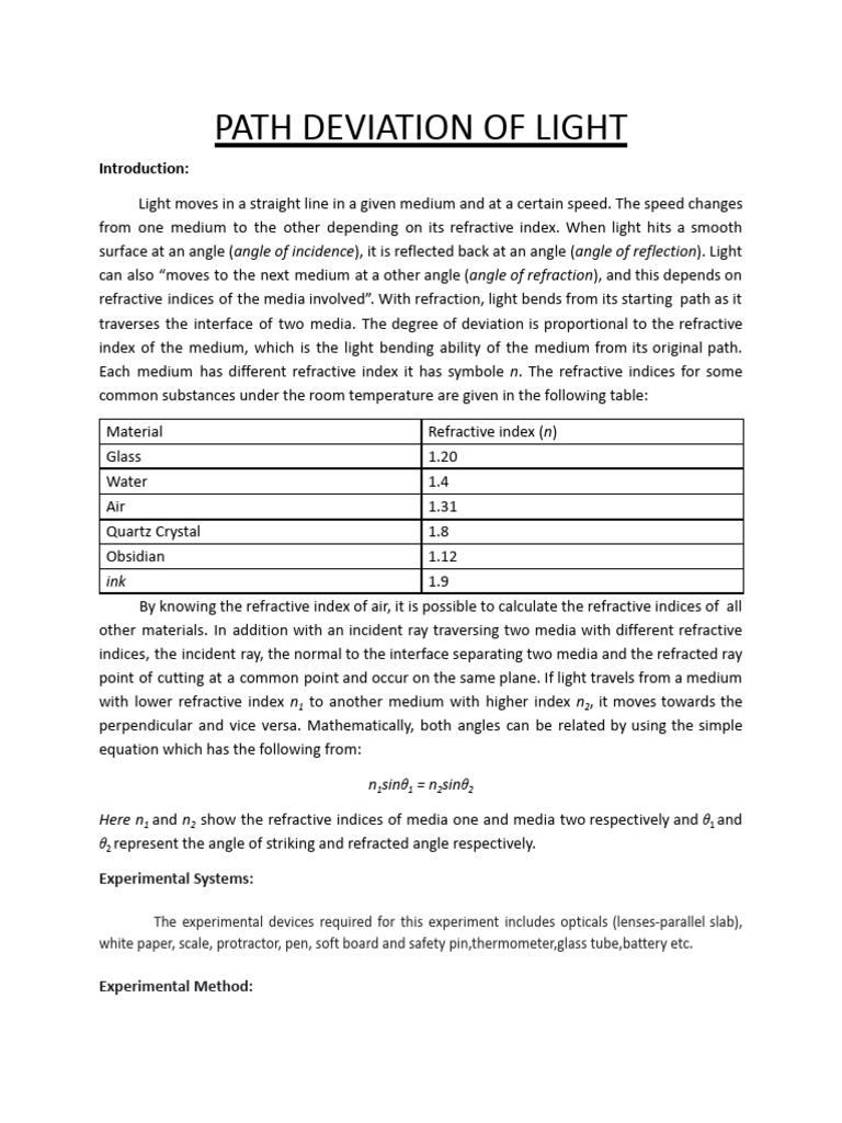 Path Deviation of Light | PDF | Refraction | Refractive Index Path Deviation of Light | PDF | Refraction | Refractive Index