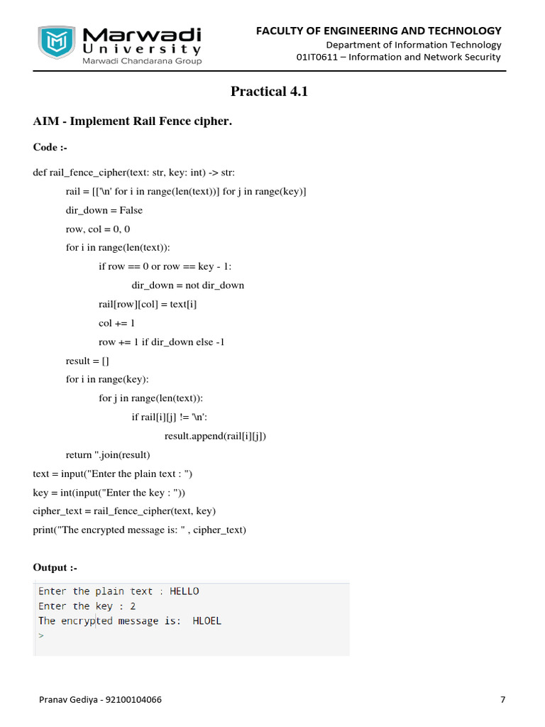 Rail Fence and Transposition Ciphers | PDF