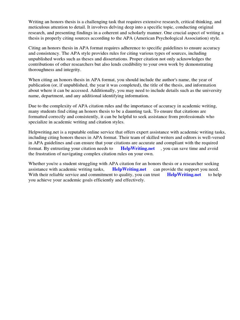 How To Cite An Honors Thesis Apa | PDF | Citation | Thesis