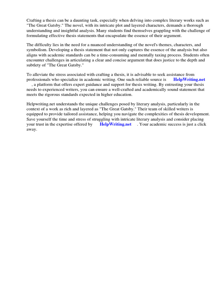 Example Thesis Statements For The Great Gatsby | PDF | Essays | Thesis