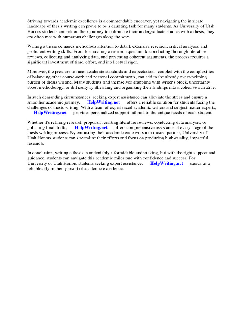University of Utah Honors Thesis Help | PDF | Thesis | University