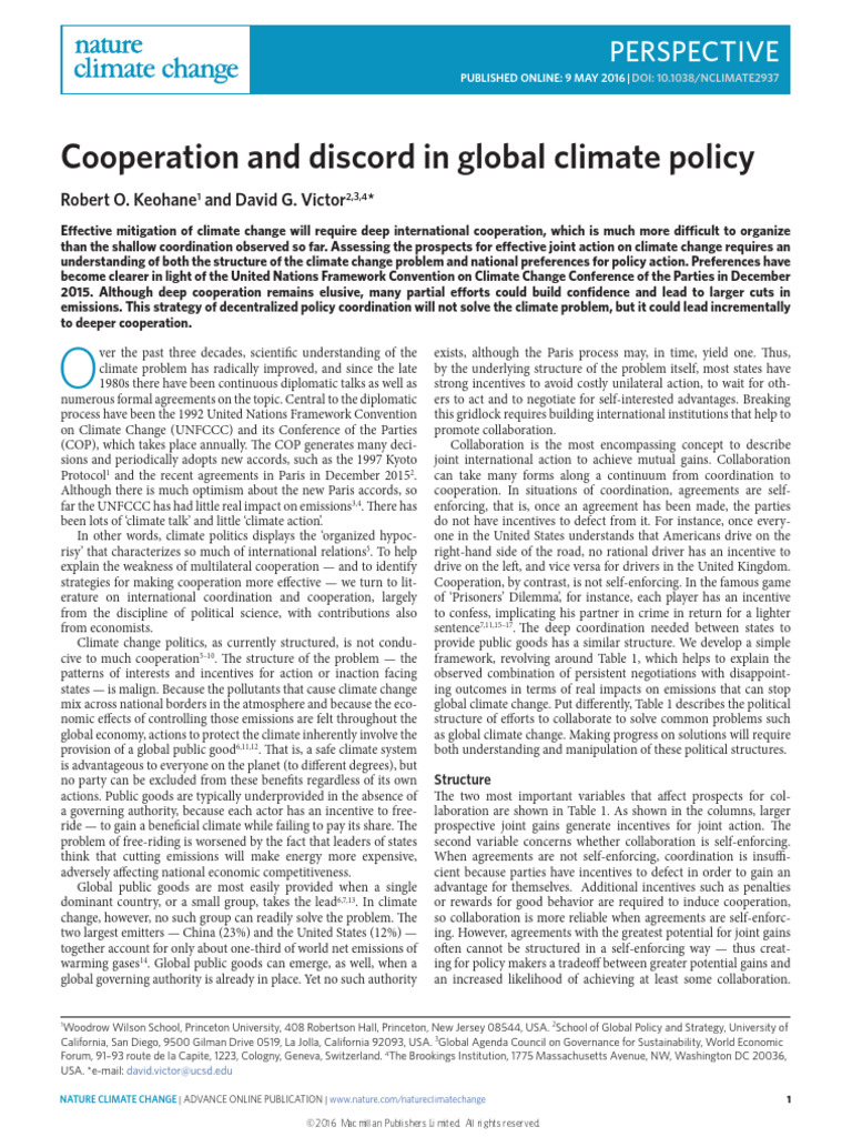 (2016) Robert O. Keohane and David G. Victor - Cooperation and Discord ...