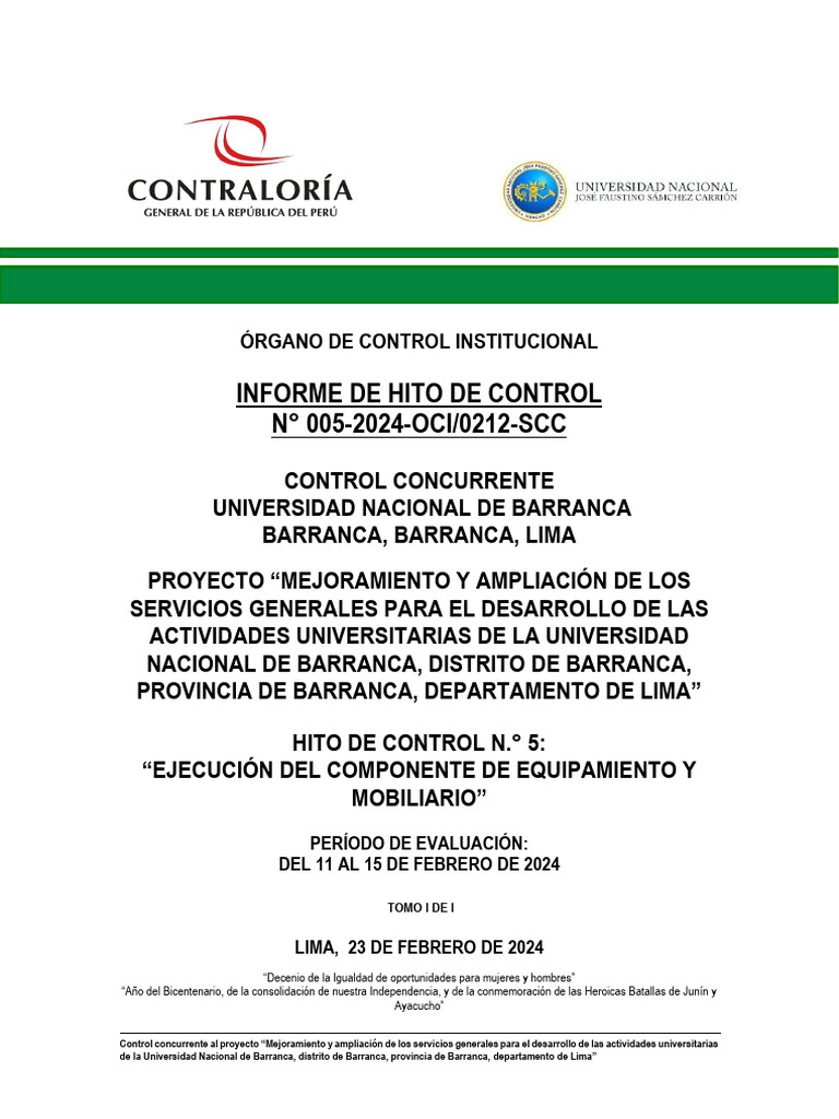 Informe de Hito de Control #005-2024-OCI/0212-SCC | PDF | Lima