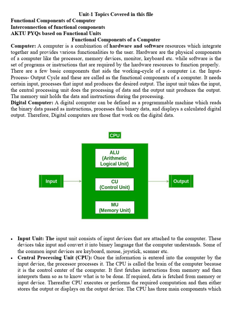 Functional Components of A Computer | PDF | Input/Output | Central Processing Unit