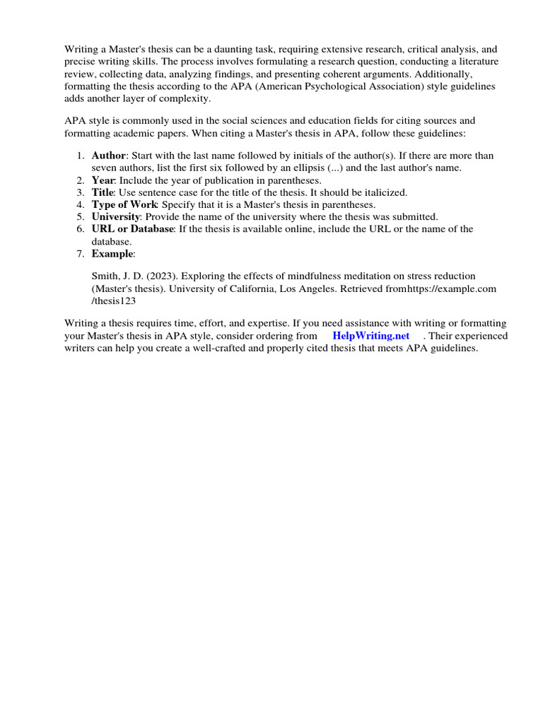 How To Cite A Masters Thesis in Apa | Download Free PDF | Apa Style ...