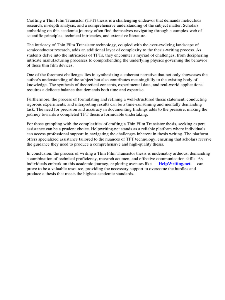Thin Film Transistor Thesis | PDF | Field Effect Transistor | Mosfet