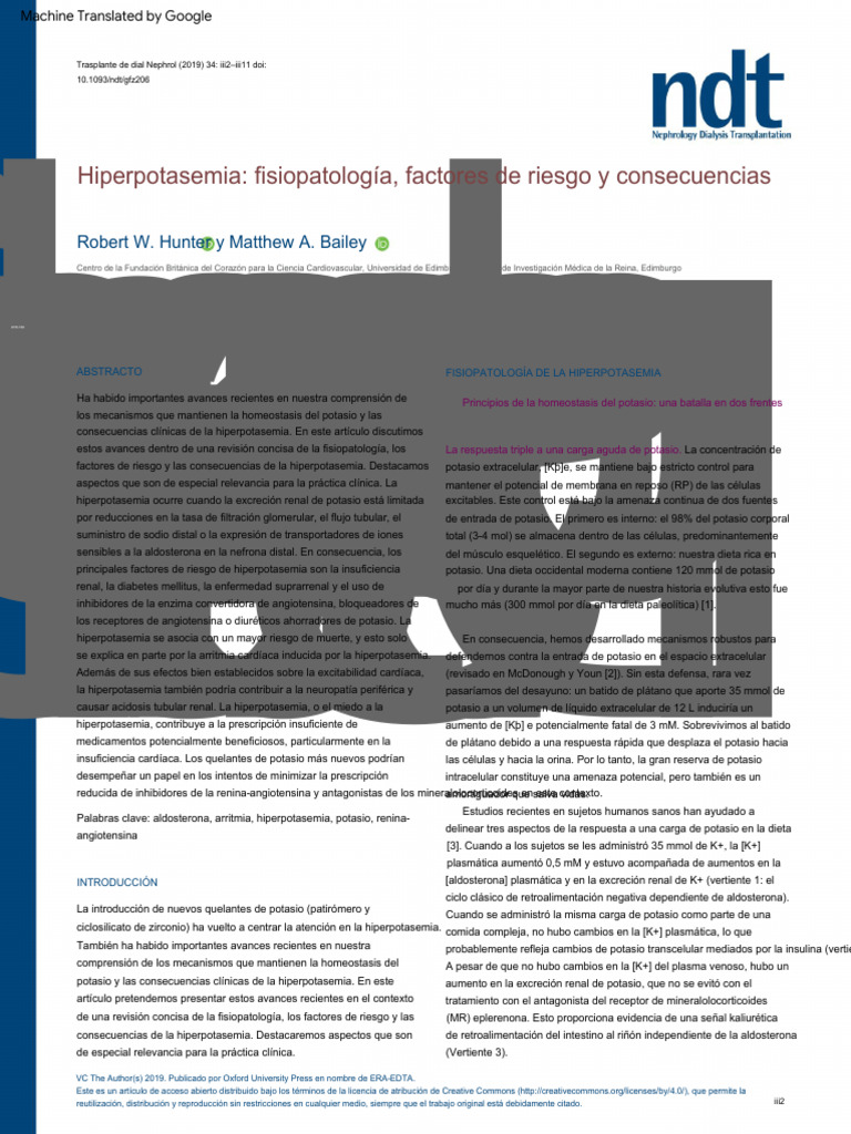 ESP. Hyperkalemia Pathophysiology, Risk Factors and Consequences | PDF