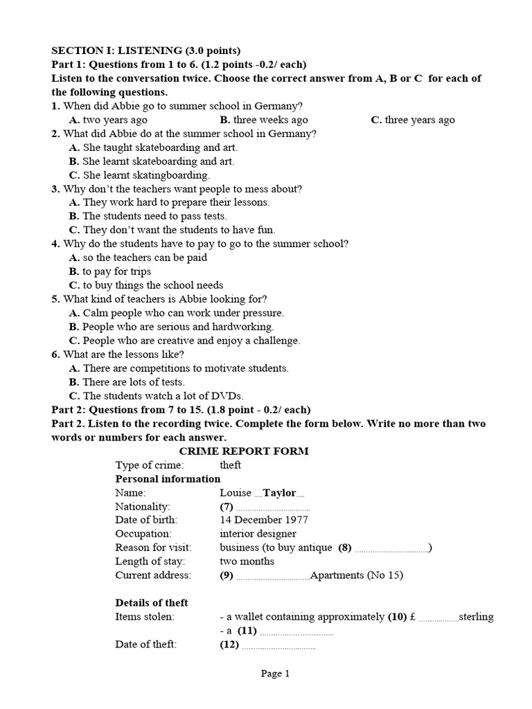 De Luyen HSG Anh 9 | PDF