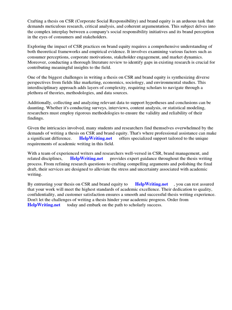 CSR Brand Equity Thesis | PDF