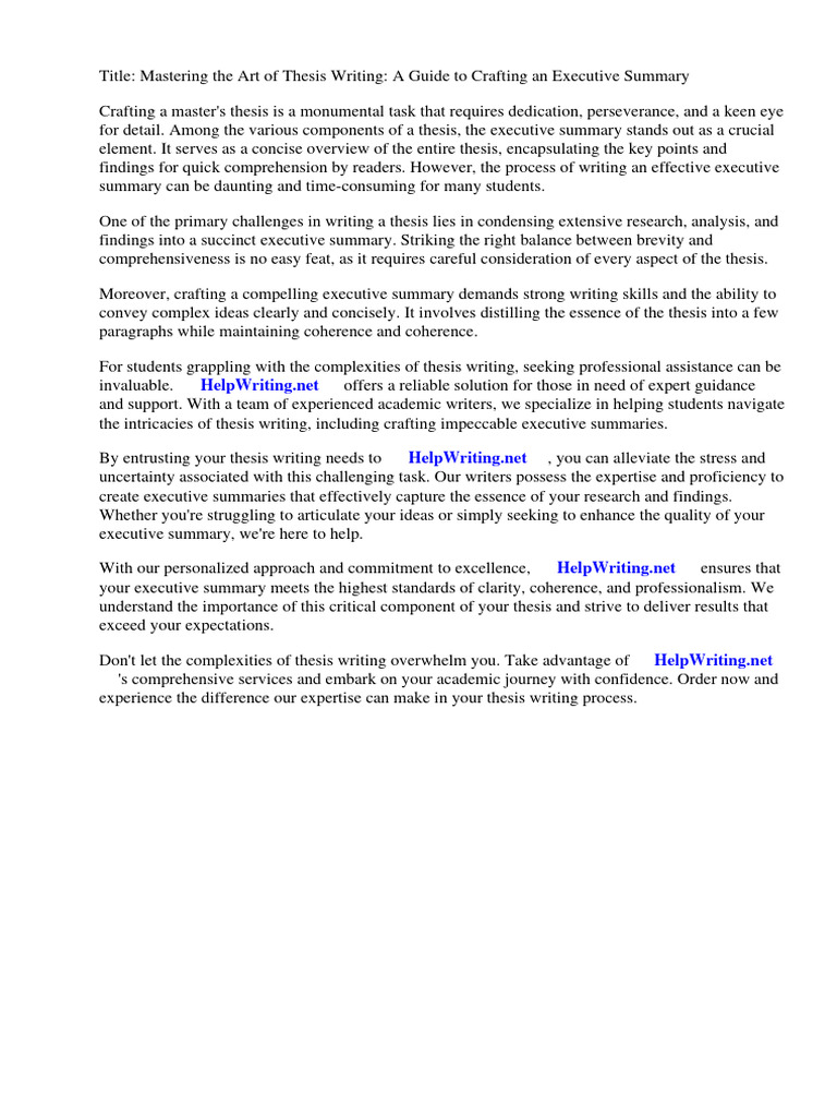 Example Executive Summary Master Thesis | Download Free PDF ...