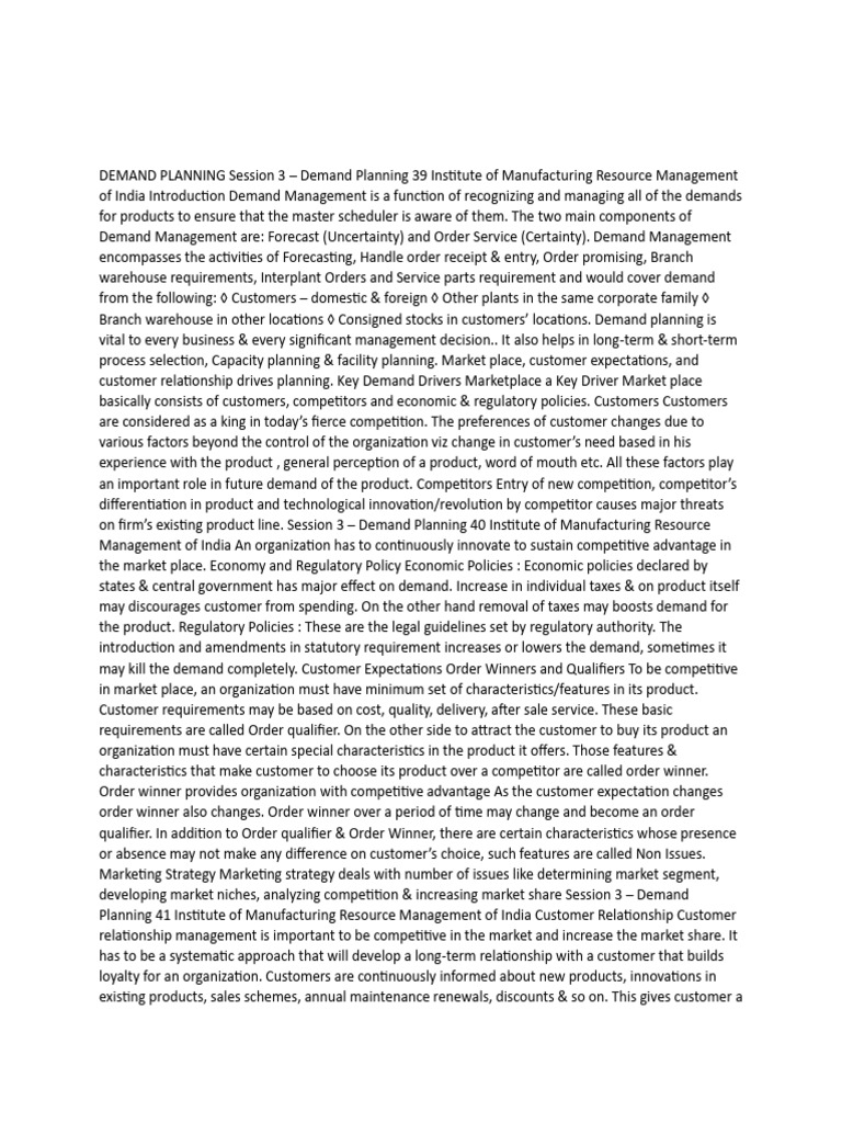 SCM - DEMAND PLANNING Workshops | PDF