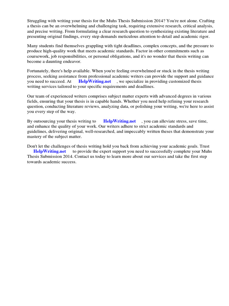 Muhs Thesis Submission 2014 | PDF | Thesis | Doctor Of Philosophy Muhs Thesis Submission 2014 | PDF | Thesis | Doctor Of Philosophy