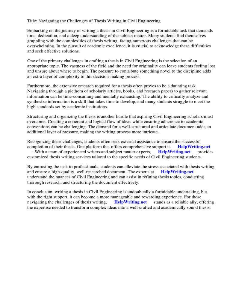Thesis Topic Ideas For Civil Engineering | PDF | Thesis | Engineering